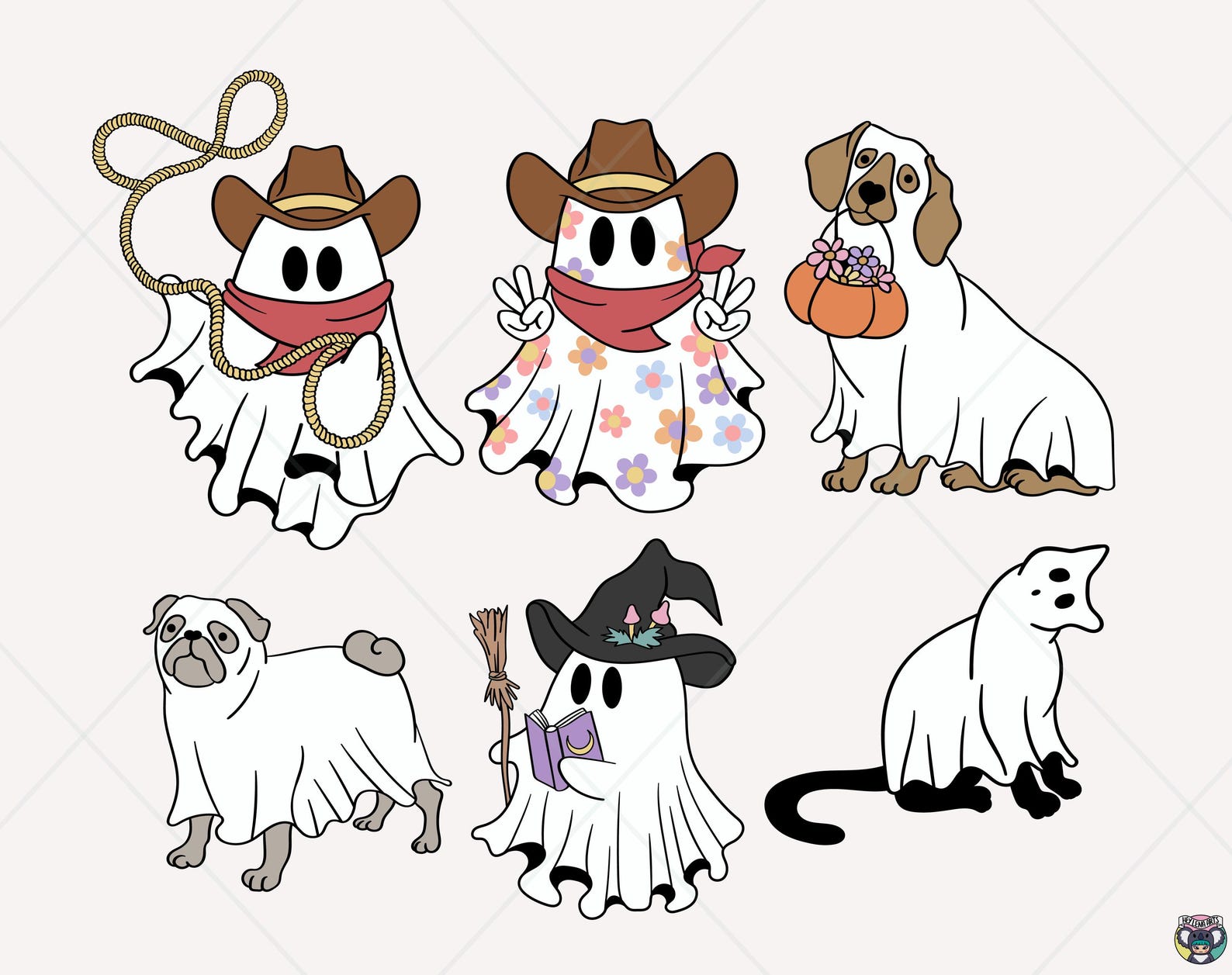 Retro Ghost SVG Bundle: Halloween Spooky Season Designs (digital ...