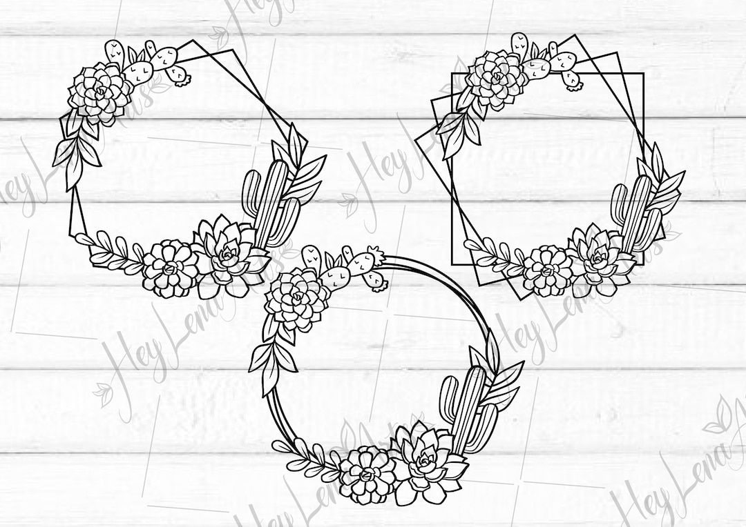 Cactus & Succulent Wreath SVG Bundle: Frame Monogram Cut Files (digital ...