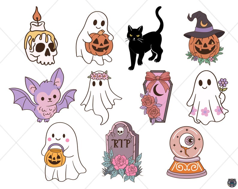 Retro Halloween Clipart Bundle, Spooky Ghosts, Pumpkins (SVG/PNG) - Etsy