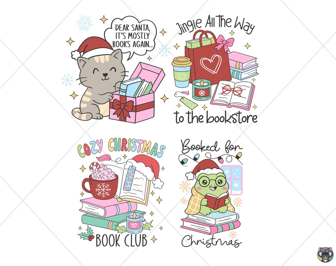 Christmas Bookish Clipart Bundle, Book Lover PNG SVG Stickers - Etsy