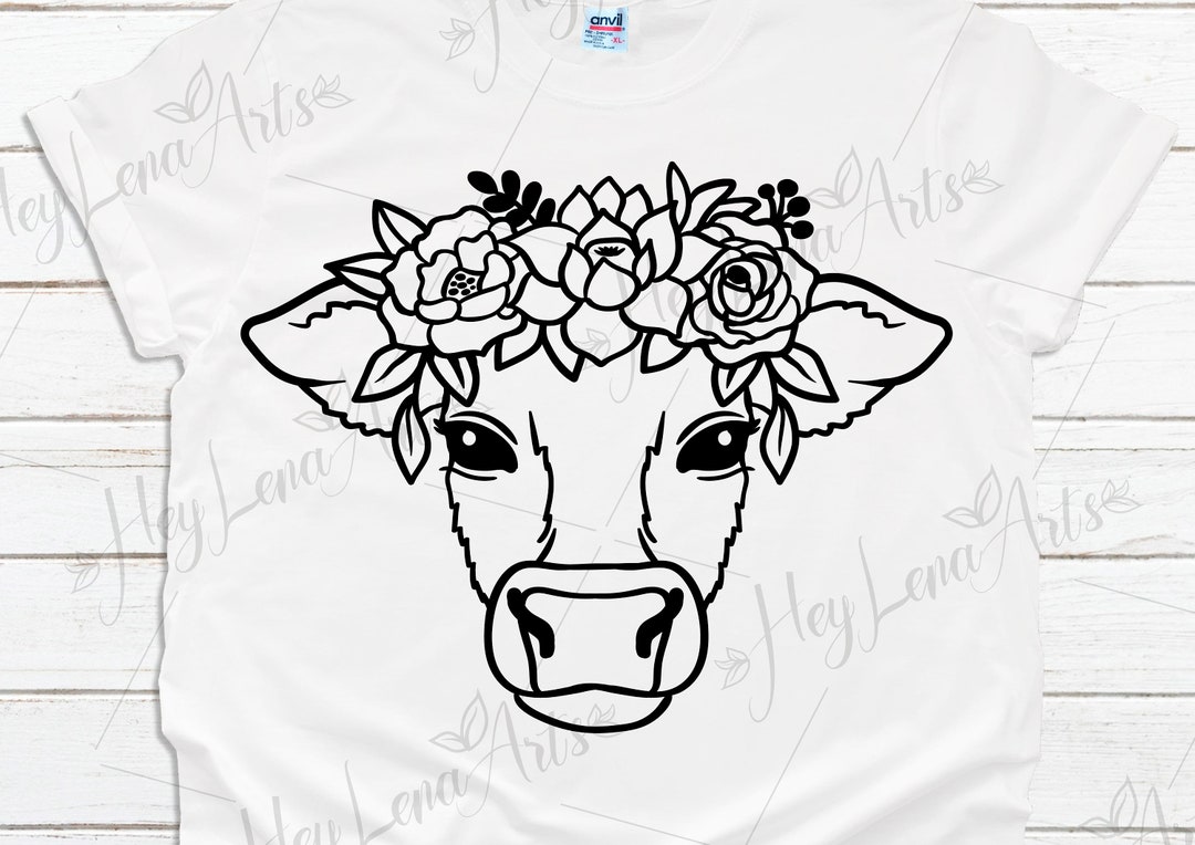 Vaca svg, Vaca con corona floral svg, Corona floral svg, Corona de ...