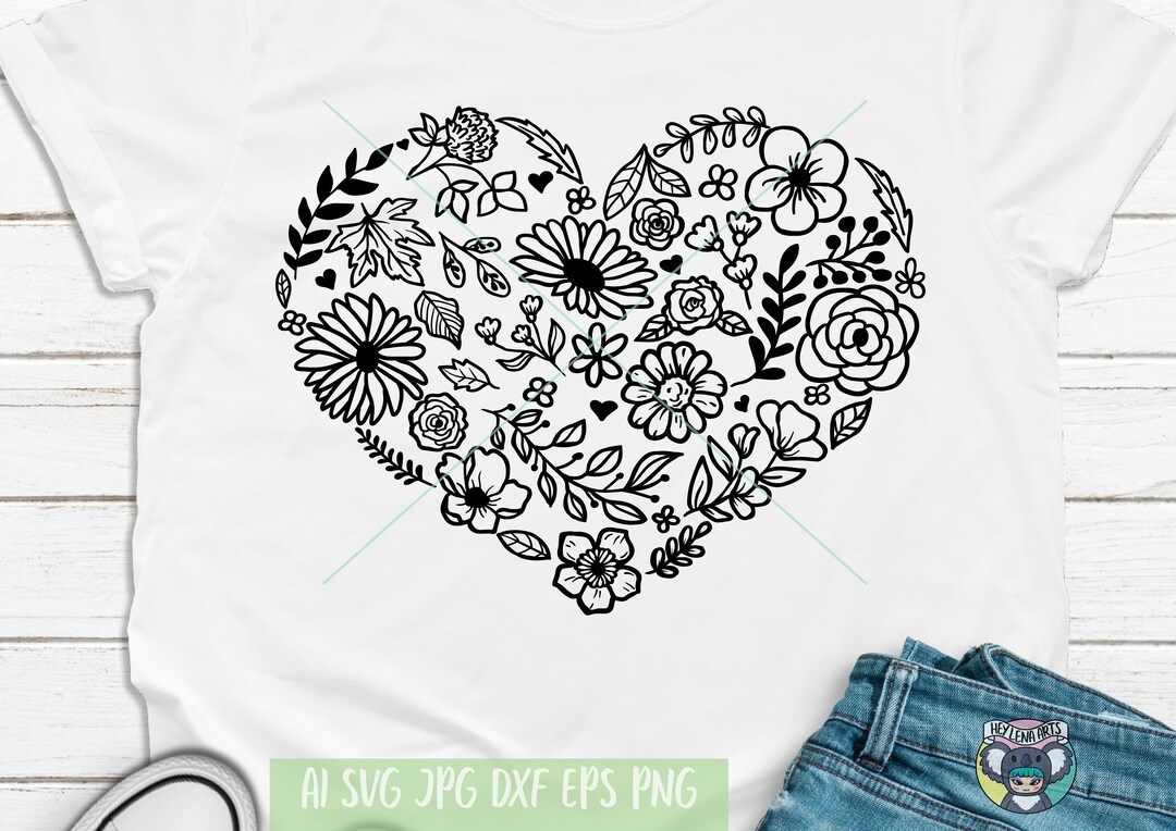 Floral Heart Svg, Wildflower Svg, Daisy Svg, Svg File for Cricut, Cut ...
