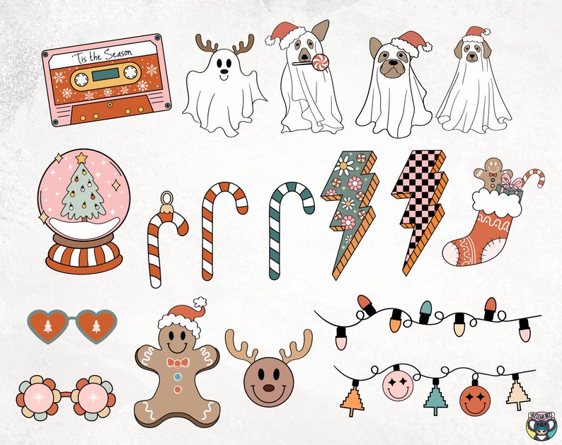 Retro Christmas Clipart Bundle, Groovy Christmas Svg, Christmas Svg ...