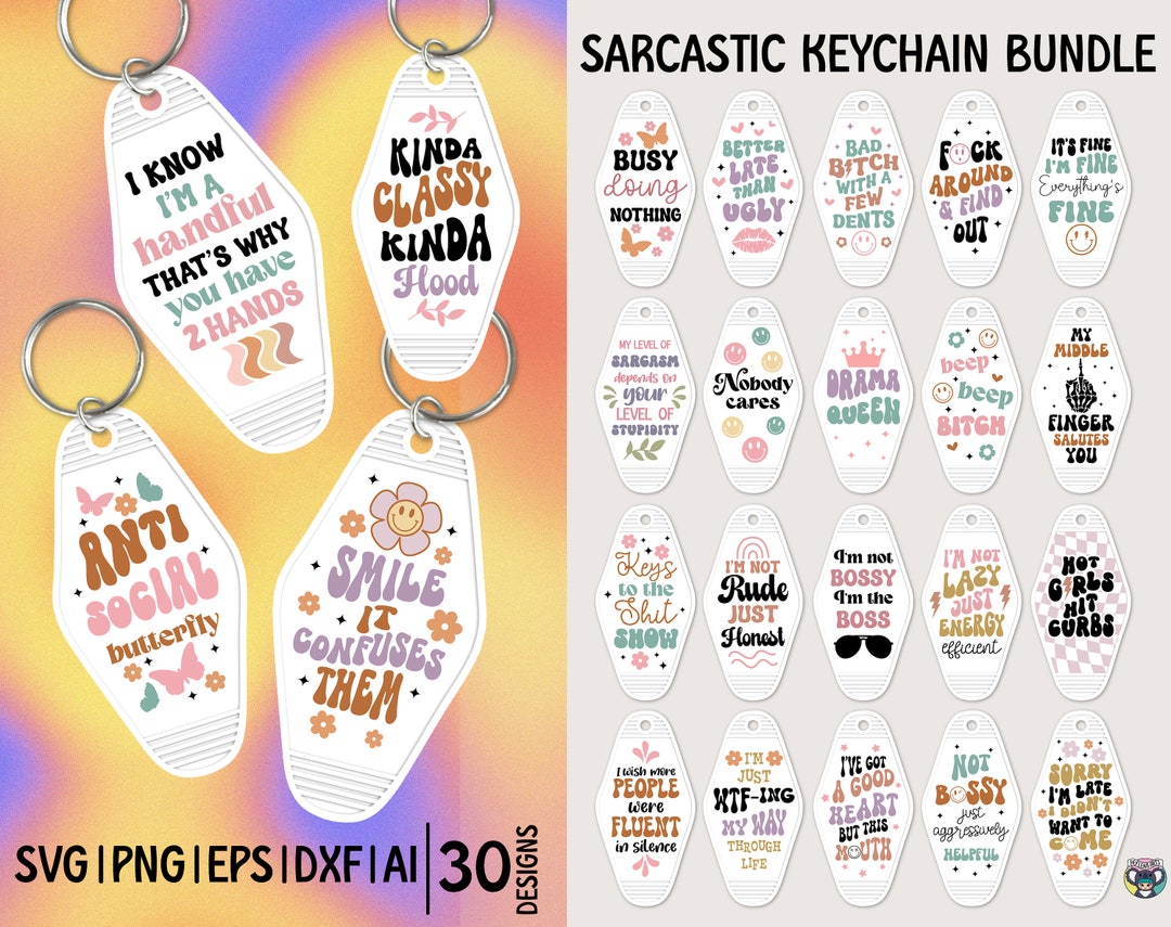 Sarcastic Motel Keychain SVG Bundle: Retro Sassy Quotes (digital Files ...