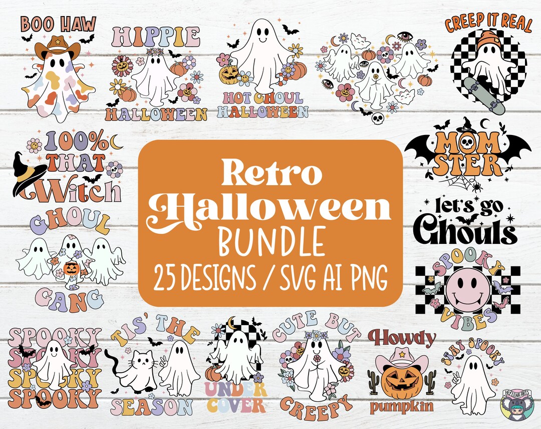 Retro Halloween Ghost SVG Bundle: Groovy Spooky Designs (digital ...