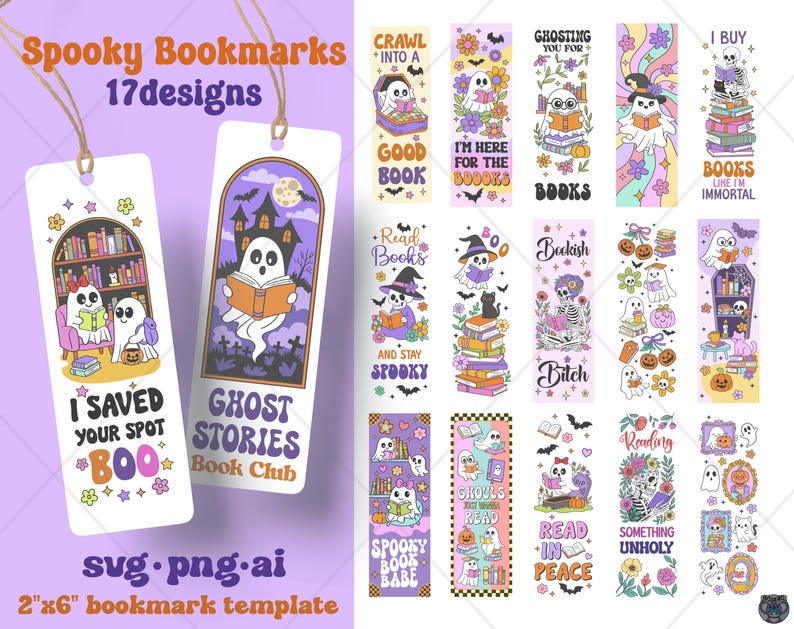 Retro Halloween Ghost Bookmark Bundle: Printable Book Lover Gift (SVG ...
