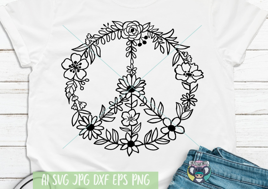Floral Peace Sign SVG: Boho Wildflower Cut File (digital Download ...