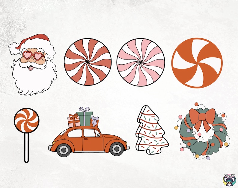 Retro Christmas Clipart Bundle, Groovy Christmas Svg, Christmas Svg ...