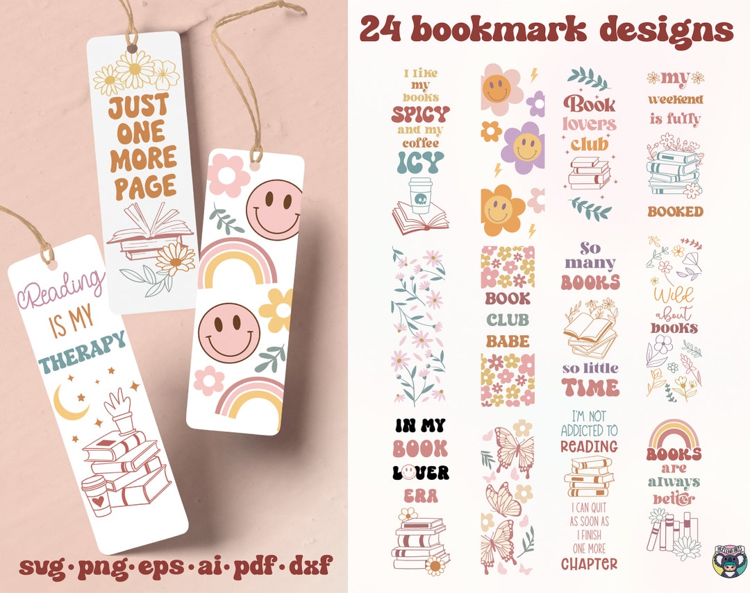 Retro Bookmark SVG Bundle: 24 Designs (digital Download) - Etsy
