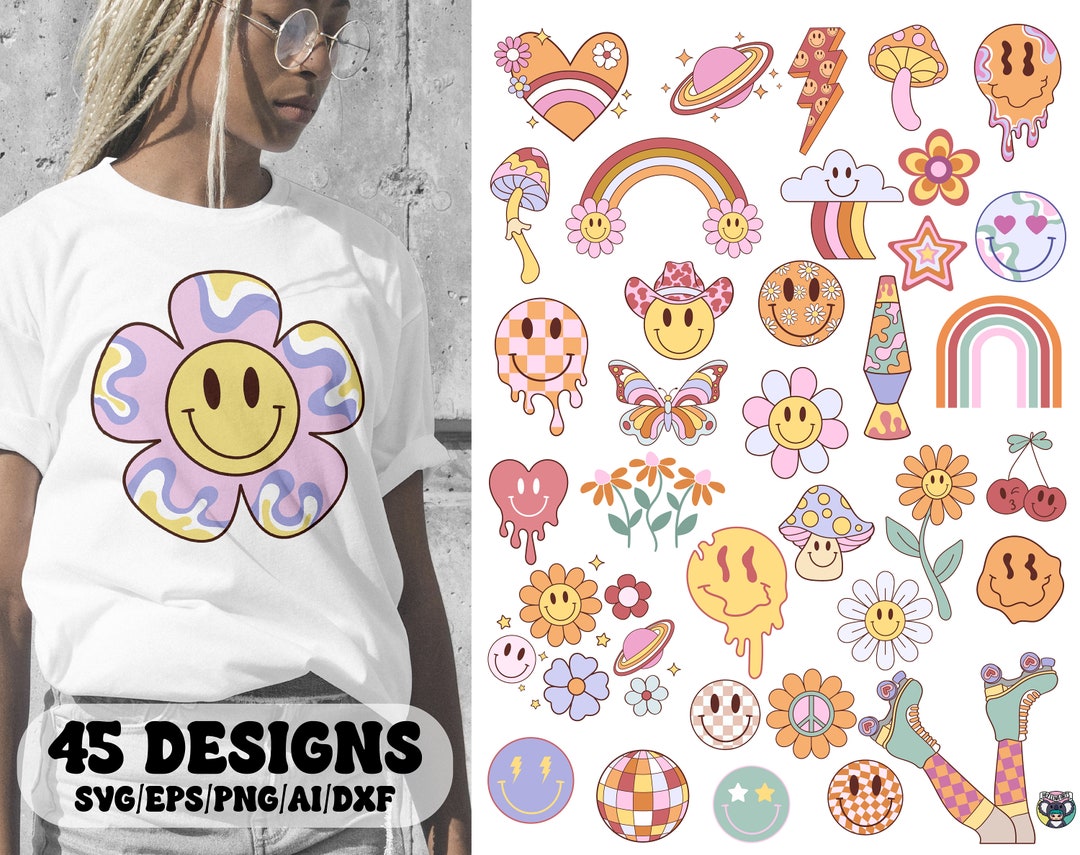 Boho Hippie Svg, Happy Face SVG, Groovy Svg, Retro Svg, Retro Flower ...