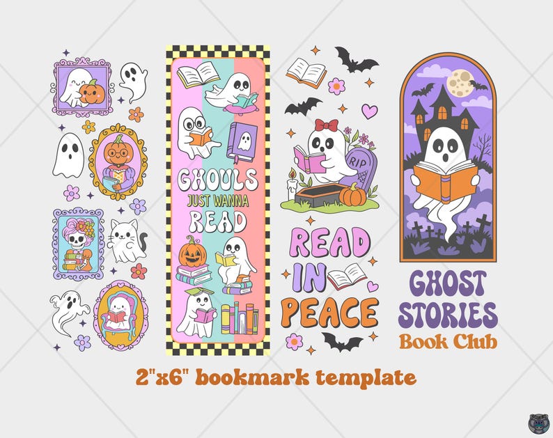 Retro Halloween Ghost Bookmark Bundle: Printable Book Lover Gift (SVG ...