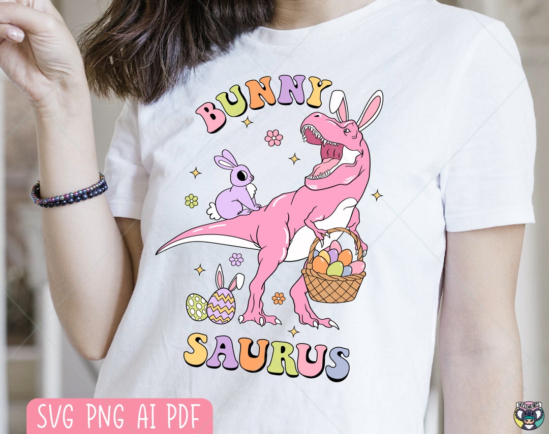 Bunnysaurus Rex Pascua SVG PNG: Diseño retro de conejito dinosaurio ...