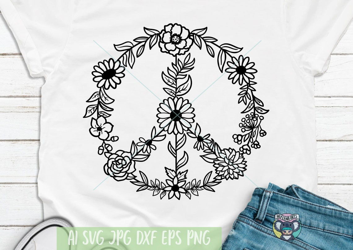Peace Sign Svg Floral Peace Sign Svg Wildflower Svg Boho - Etsy
