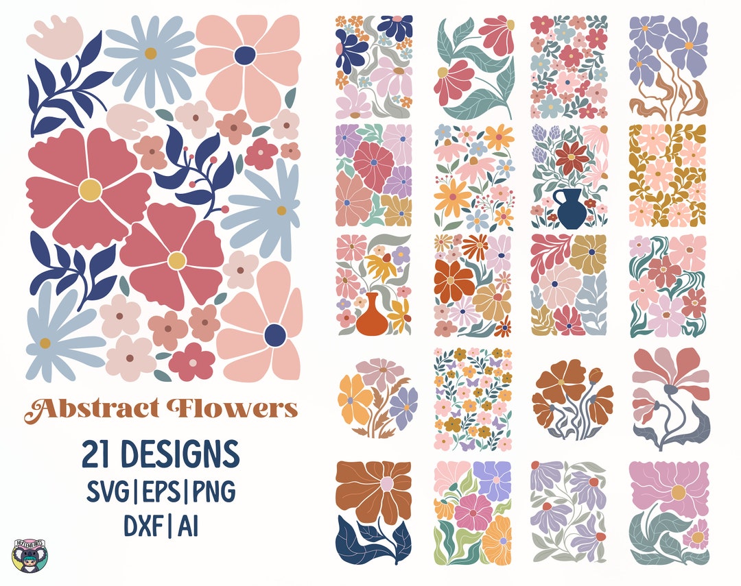 Abstract Flower Svg, Boho Flower Svg, Retro Flower Svg, Flower Clipart ...