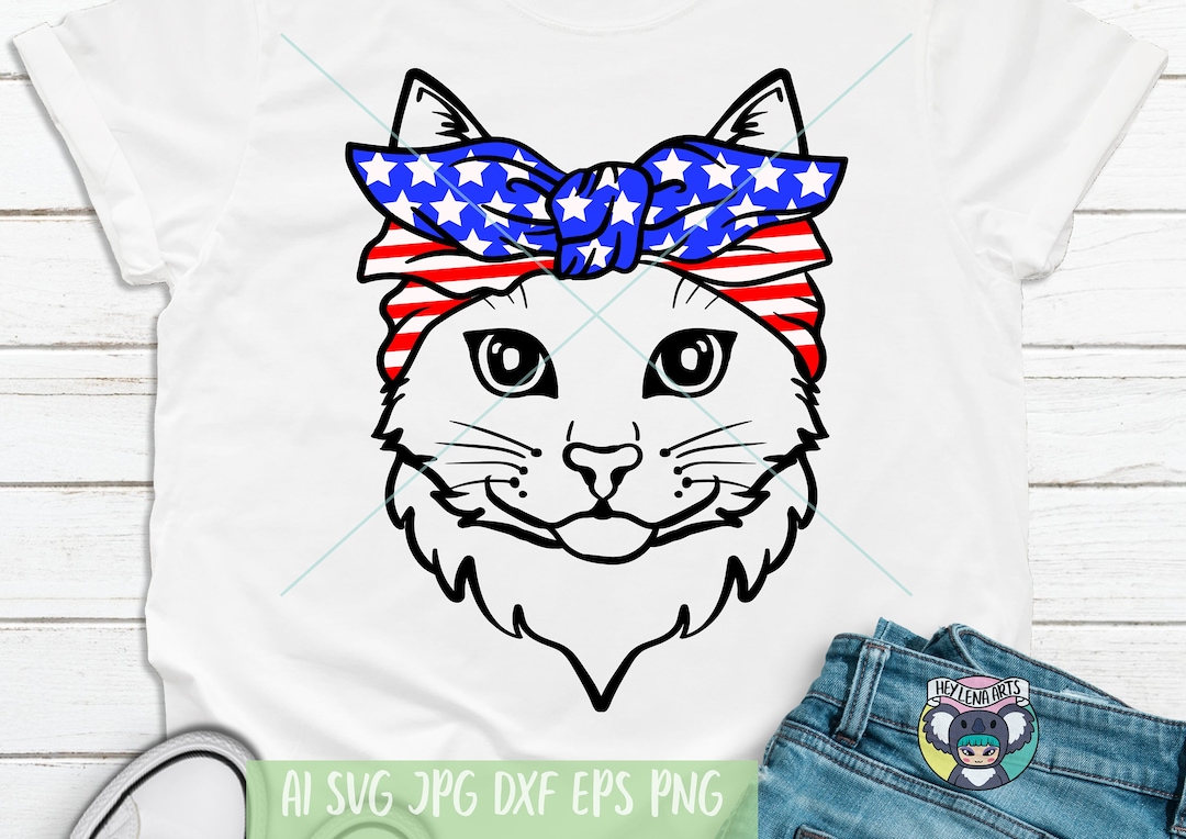 4th of July Svg, Patriotic Cat Svg, Independence Day Svg, American Flag ...