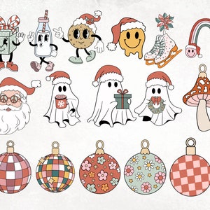 Retro Christmas Clipart Bundle, Groovy Christmas Svg, Christmas Svg ...