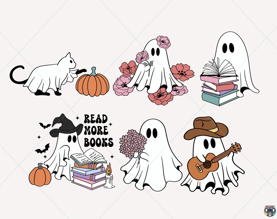 Retro Ghost SVG Bundle: Halloween Spooky Season Designs (digital ...