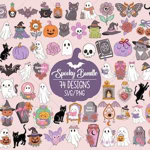 Retro Halloween Clipart Bundle, Spooky Ghosts, Pumpkins (SVG/PNG) - Etsy