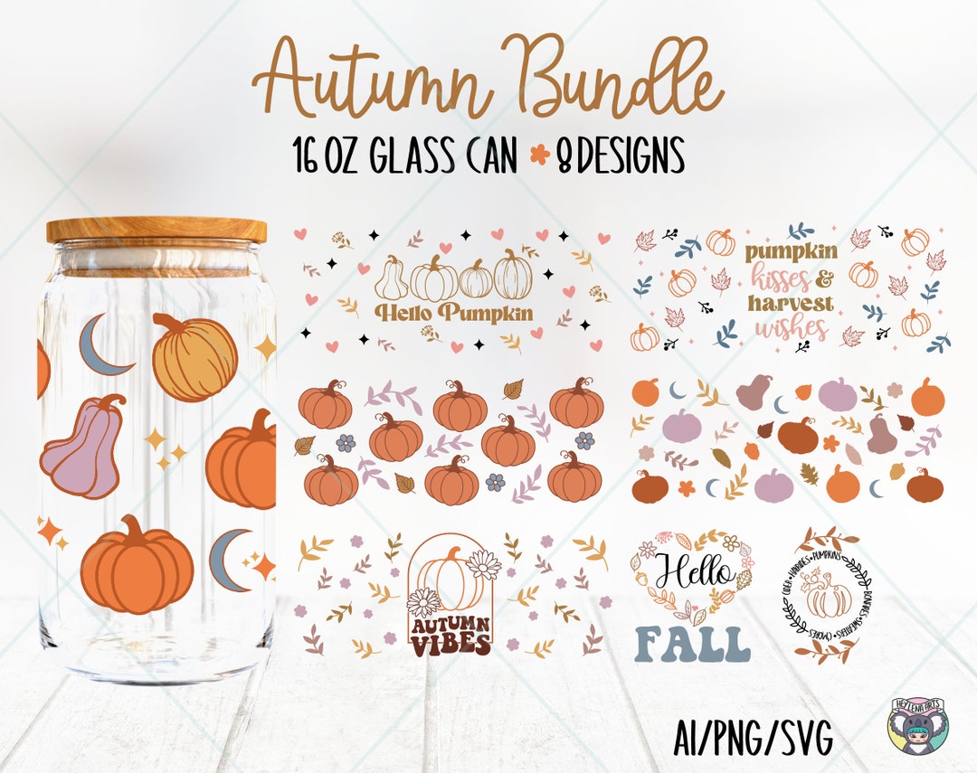 Pumpkin 16 Oz Glass Can Wrap Svg, Libbey Glass Can Svg, Fall Glass Can ...
