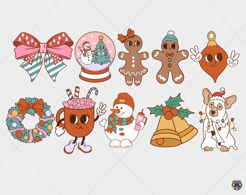Retro Christmas Clipart Bundle: Groovy Santa, Snowman (SVG, PNG, AI) - Etsy