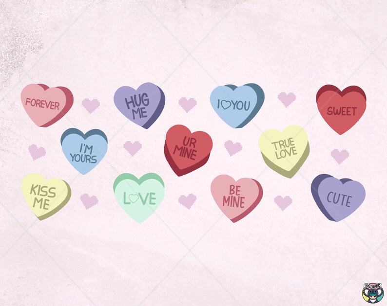 Candy Hearts Glass Can Wrap SVG: Valentine's Day Libbey 16oz (digital ...