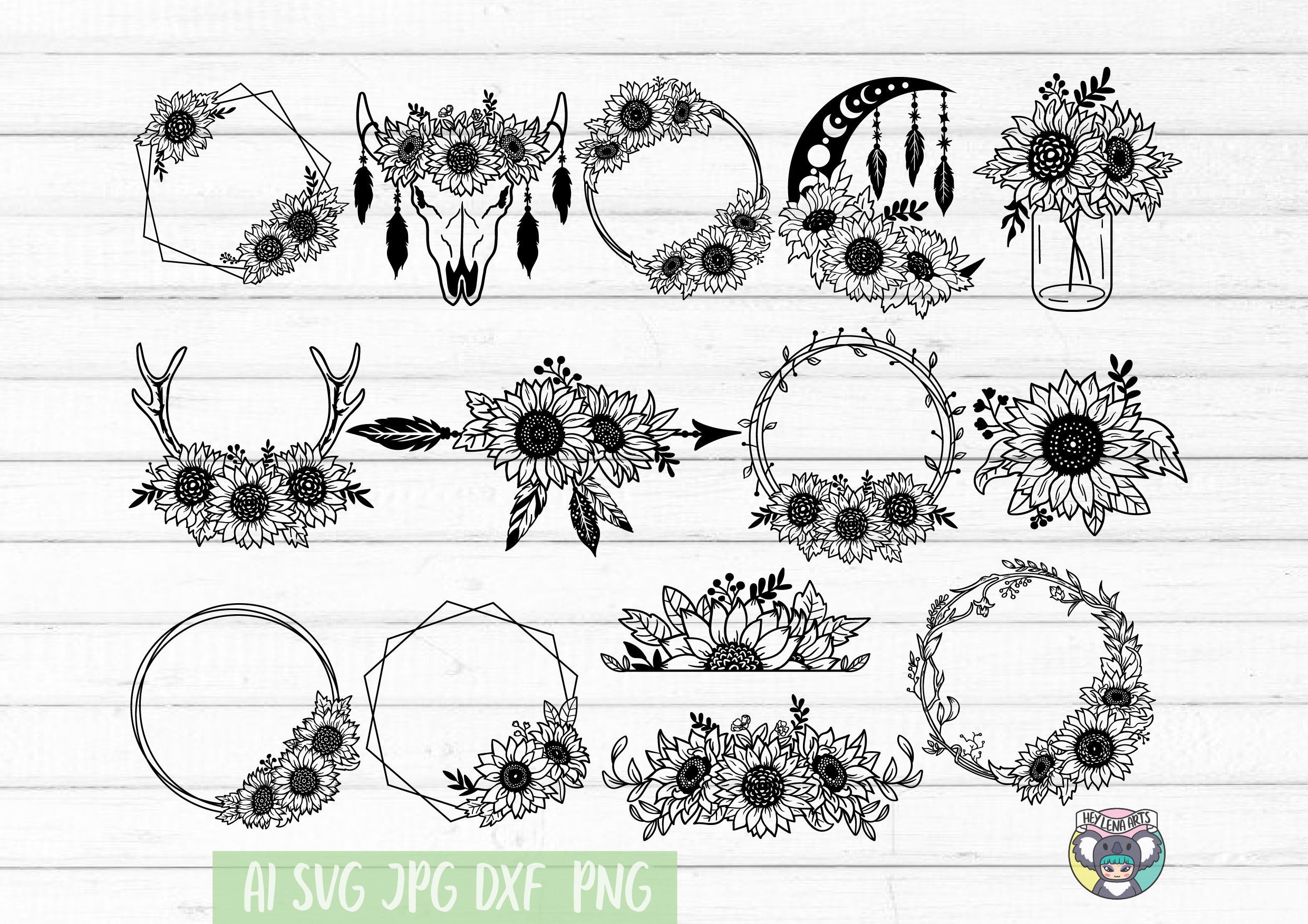 Sunflower Svg Bundle Sunflower Frames Svg Bundle Sunflower - Etsy