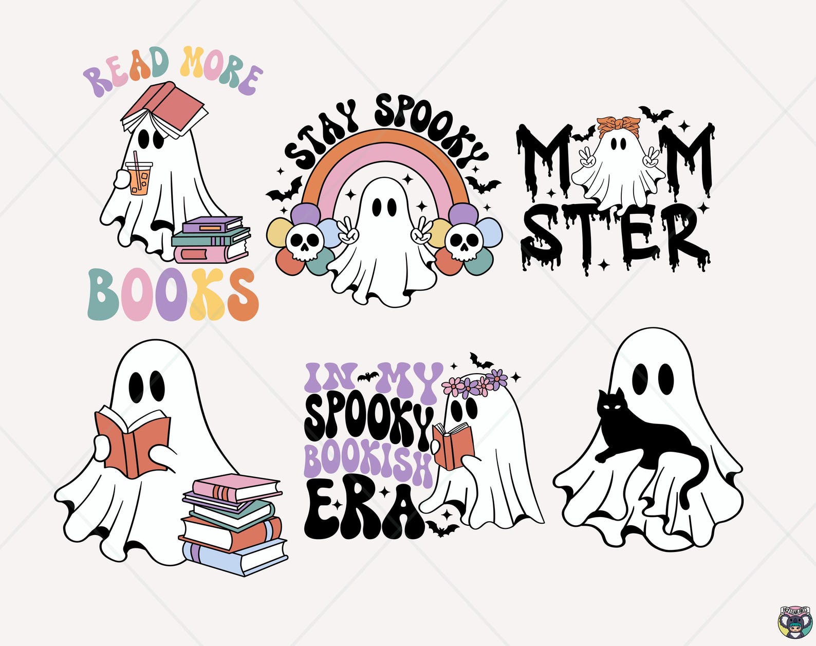 Retro Ghost SVG Bundle: Halloween Spooky Season Designs (digital ...