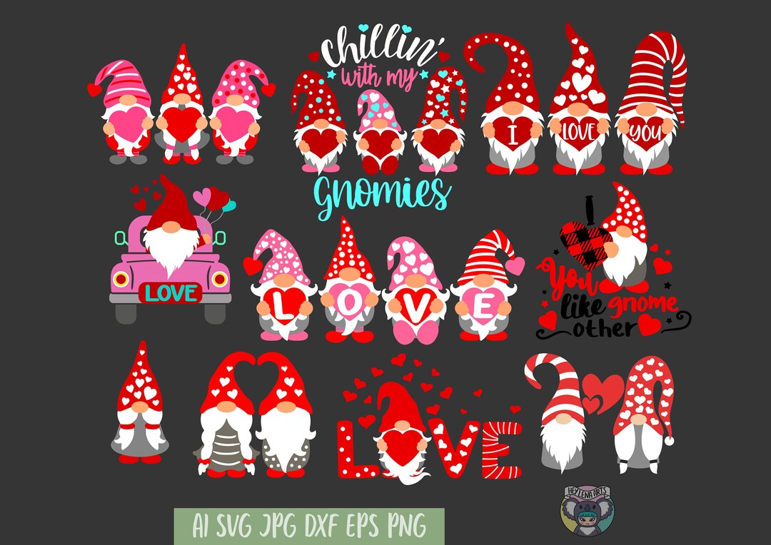 Valentine's Day Gnomes SVG Bundle: Love, Hugs & Kisses (digital Files ...