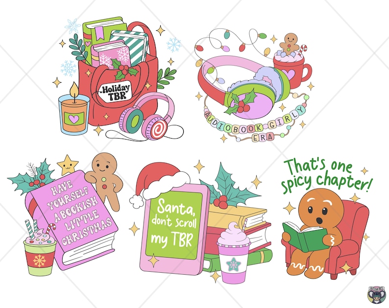 Christmas Bookish Clipart Bundle, Book Lover PNG SVG Stickers - Etsy