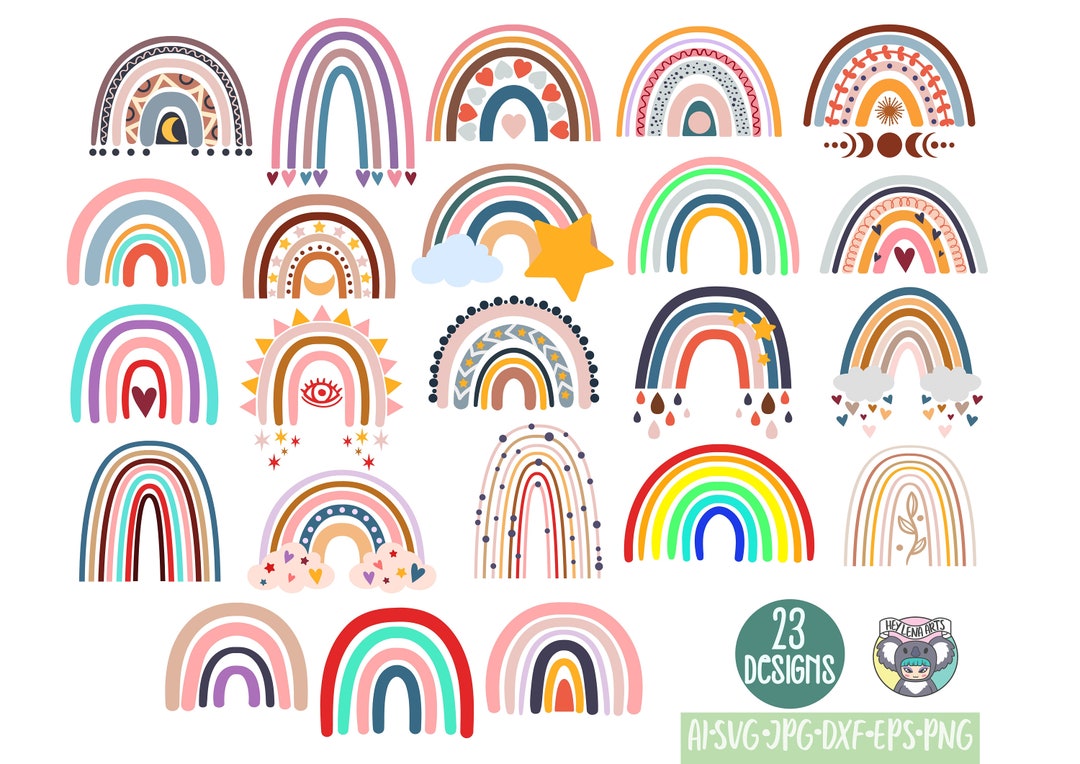 Boho Rainbow Svg, Rainbow Svg Bundle, Hand Drawn Rainbow Svg, Unicorn ...