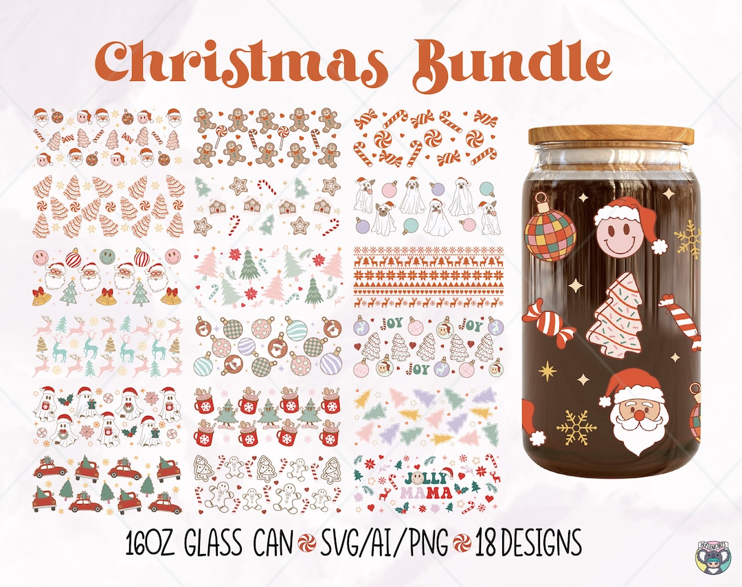 Christmas Can Glass Wrap SVG Bundle: 18 Designs (16OZ Libbey Glass) - Etsy