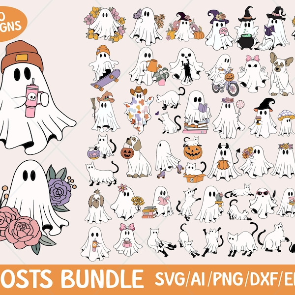 Cute Flower Ghosts Bundle PNG ONLY Digital Download, Cricut Silhouette ...