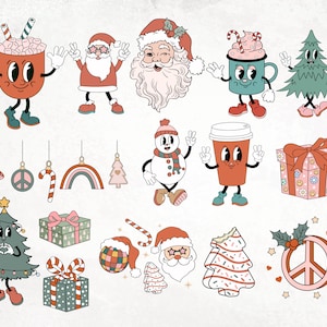 Retro Christmas Clipart Bundle, Groovy Christmas Svg, Christmas Svg ...