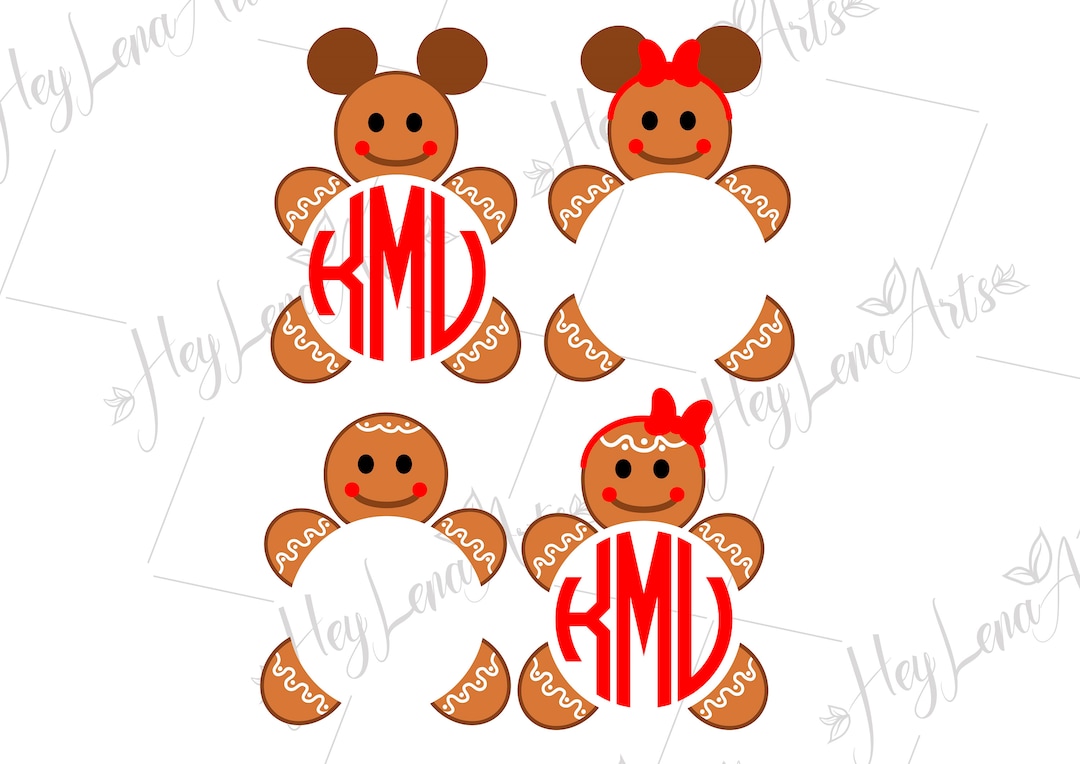 Gingerbread Monogram SVG: Christmas Mickey, Minnie, Snow (digital ...