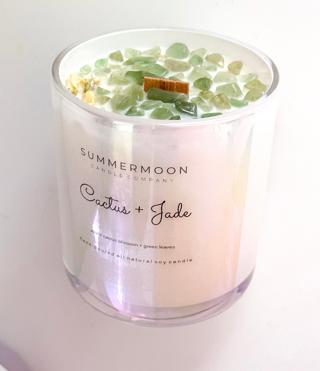 CACTUS JADE Wood Wick, Healing Jade Jasmine, Pearl White Soy Candle ...