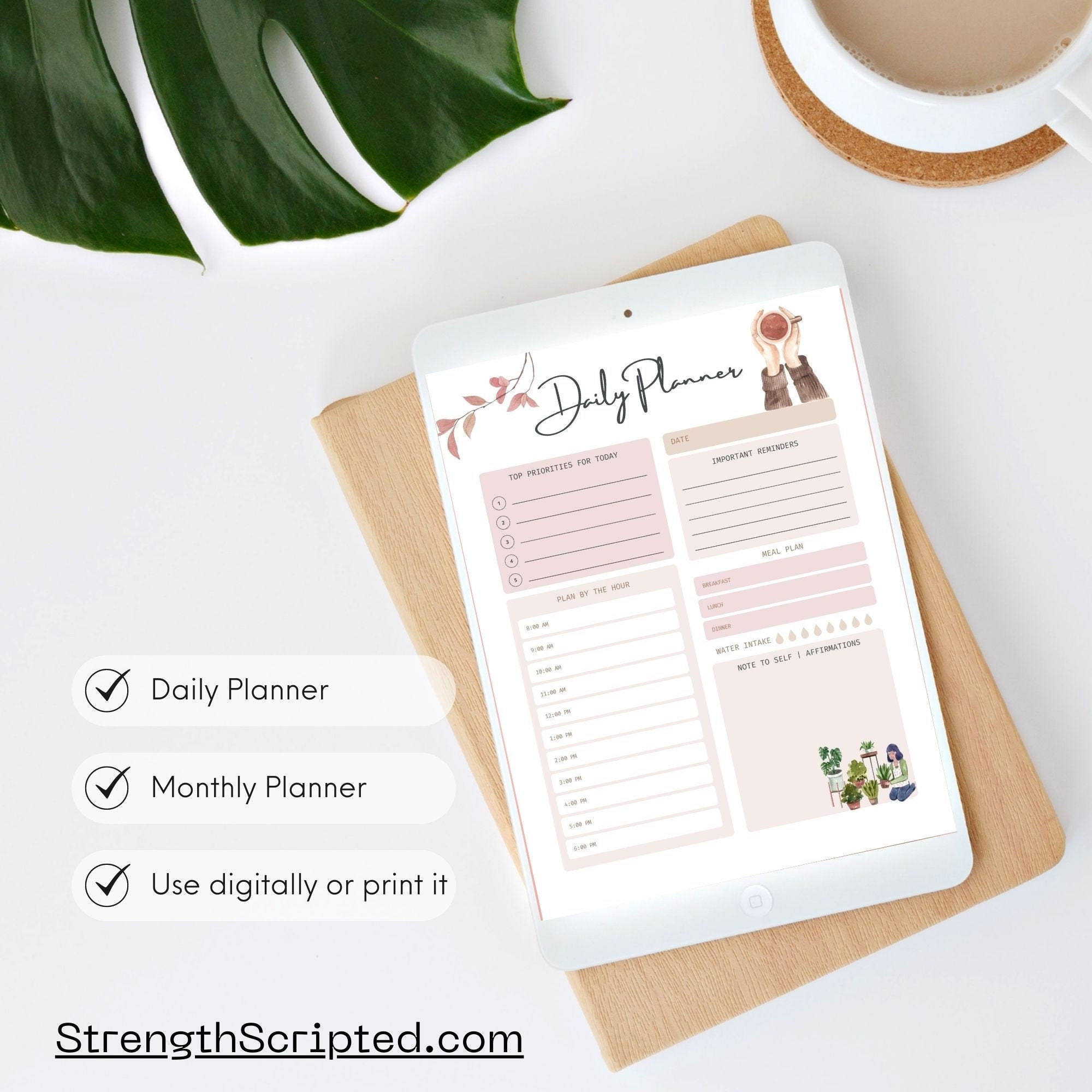 Monthly & Daily Digital Planner Printable File for Use on iPad or Other ...