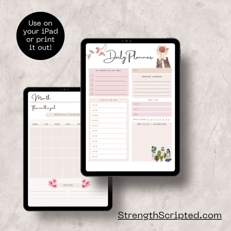 Monthly & Daily Digital Planner Printable File for Use on iPad or Other ...