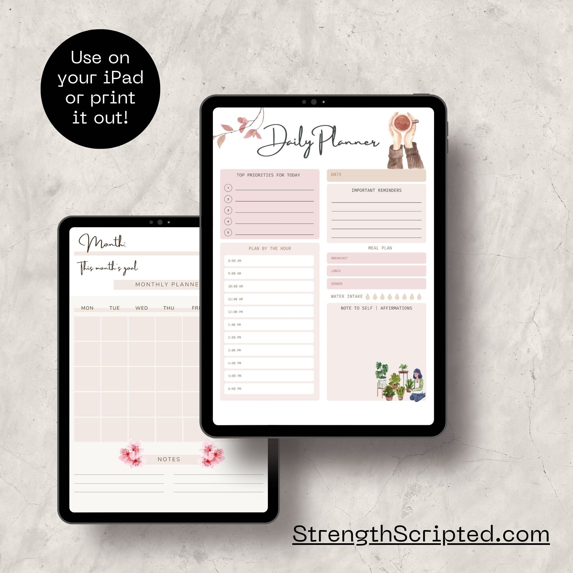 Monthly & Daily Digital Planner Printable File for Use on iPad or Other ...