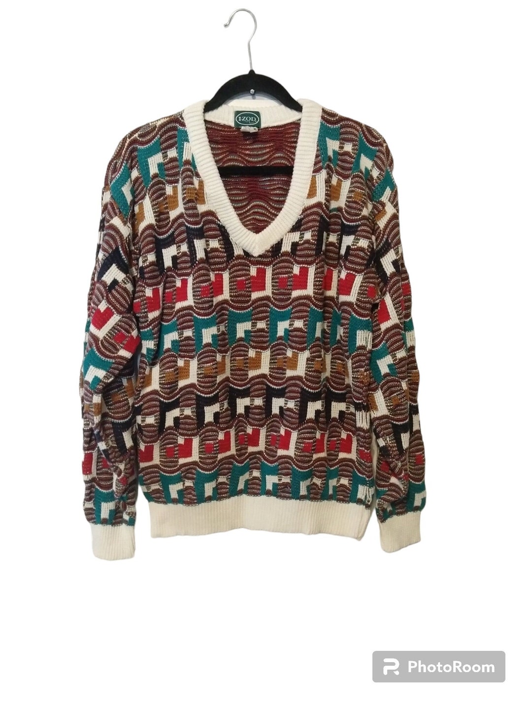 Vintage Izod 80s 90s Grandpa Sweater Loud Funky Pattern Cotton Knit - Etsy