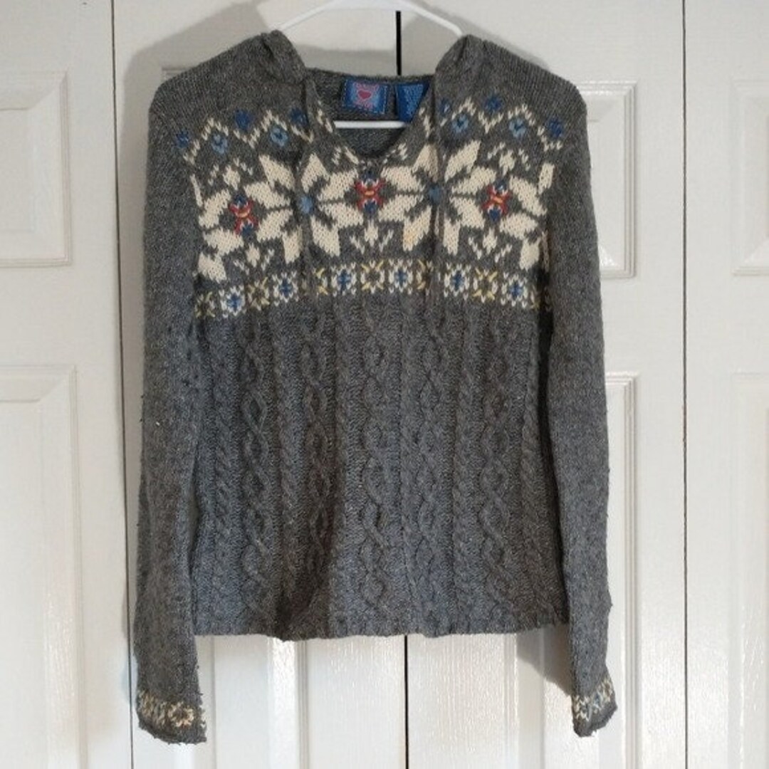 Y2K Next Era Cable Knit Semi Crop Grey Hoodie Snowflake Sweater - Etsy