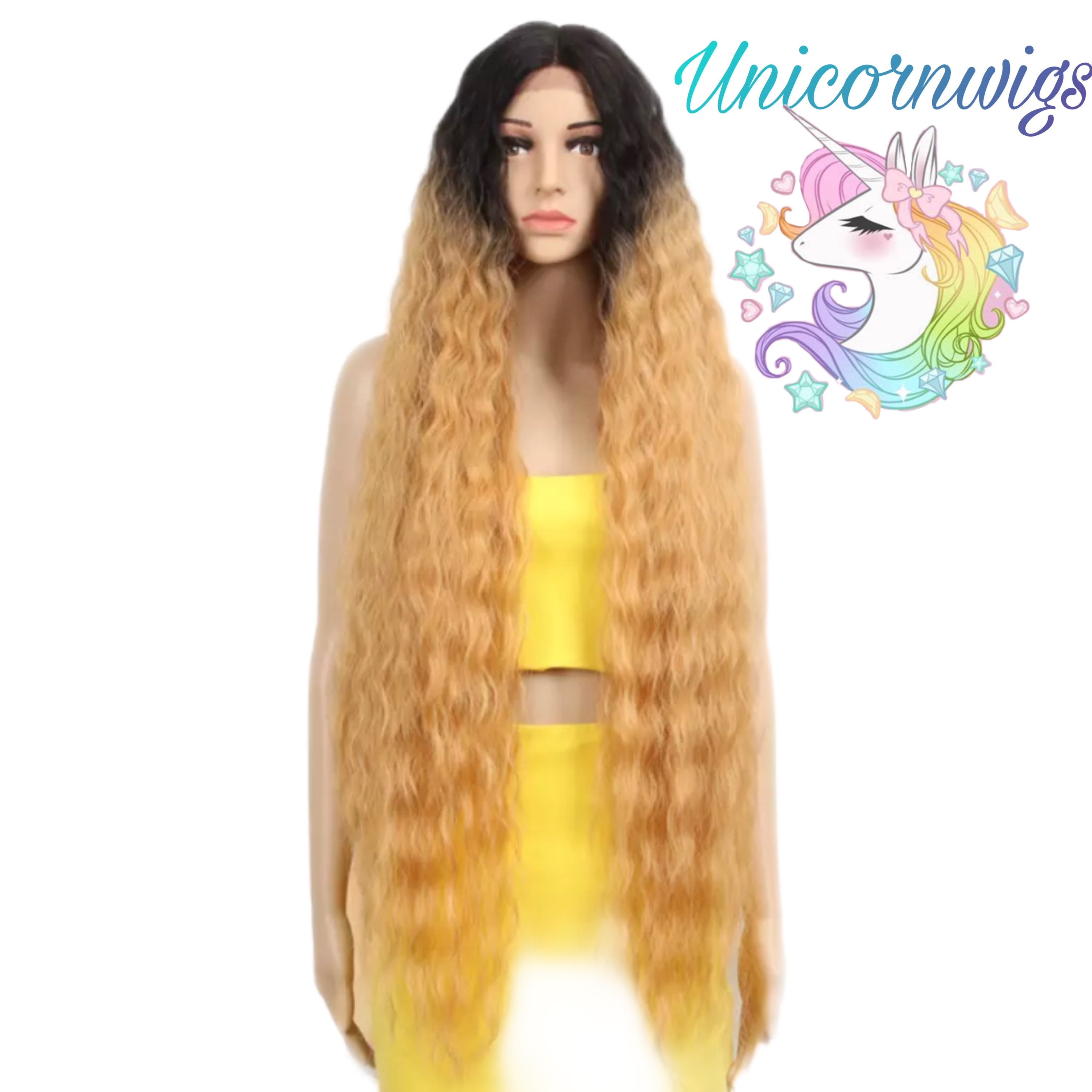 Human Hair Blend 40 Inch Super Long Wavy Beautiful Black and Blonde ...