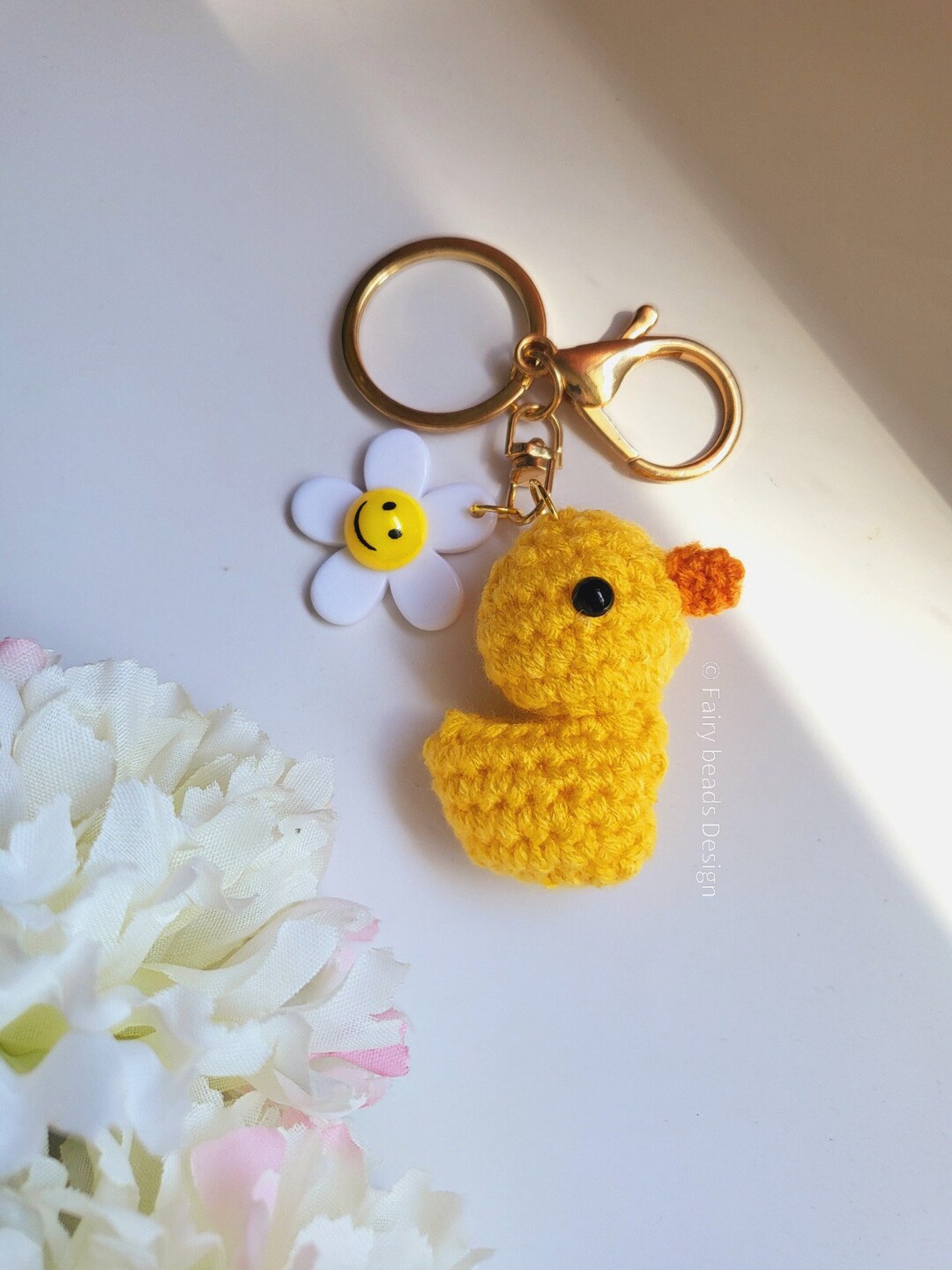 Cute Crochet Duck and Smiley Daisy Key Ring, Bling Accessories, Cute ...
