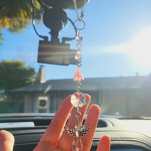 Pink Crystal Guardian Angel Car Rear View Mirror Accessories, Angel Car ...