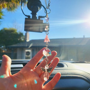 Pink Crystal Guardian Angel Car Rear View Mirror Accessories, Angel Car ...