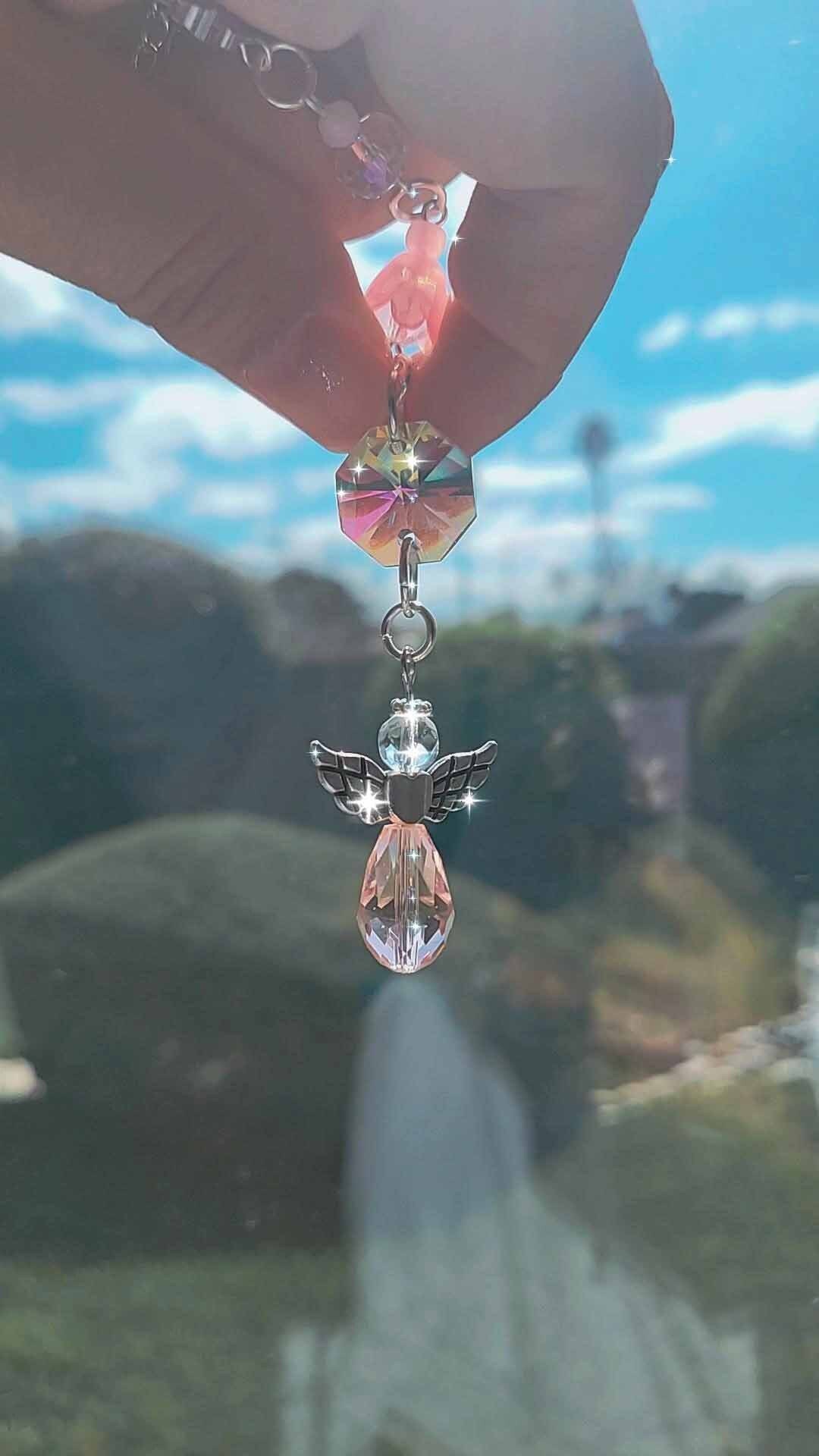 Pink Crystal Guardian Angel Car Rear View Mirror Accessories, Angel Car ...