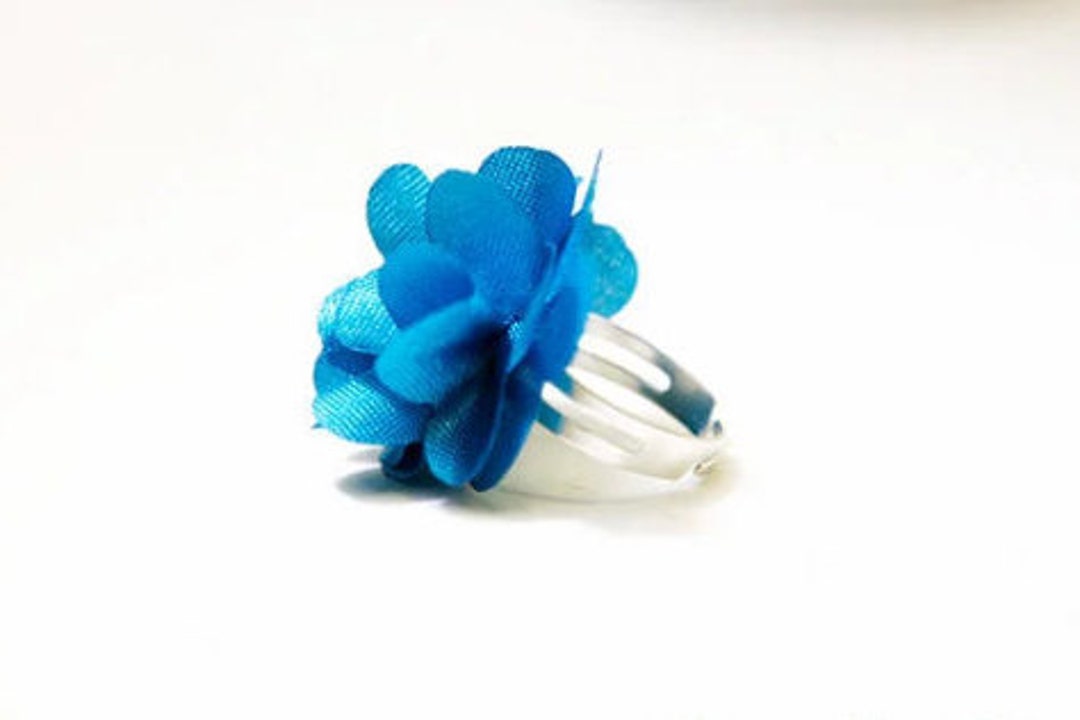 Satin Flower Ring / Blue Flower Ring / Whimsical Jewelry / Fun Wedding ...