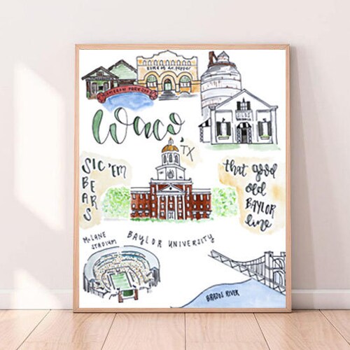 Digital Download Waco TX Illustrated Watercolor Baylor - Etsy