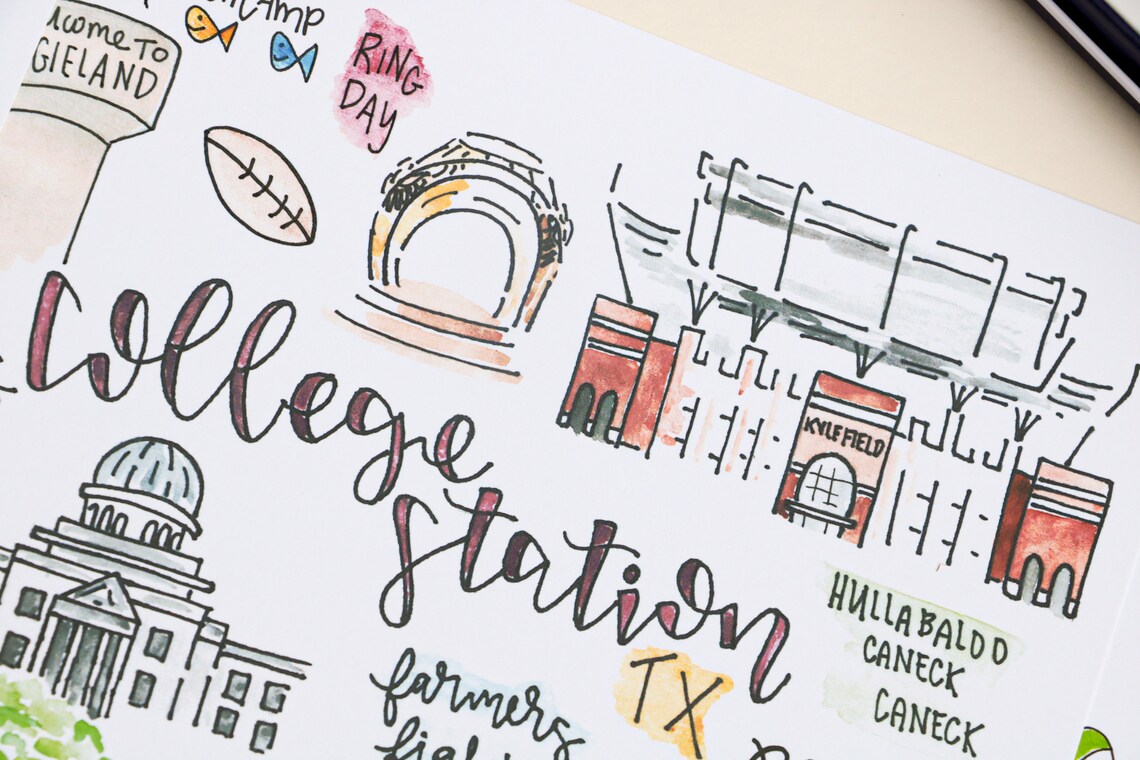 Digital Download** College Station TX Illustrated Watercolor |texas A&M ...