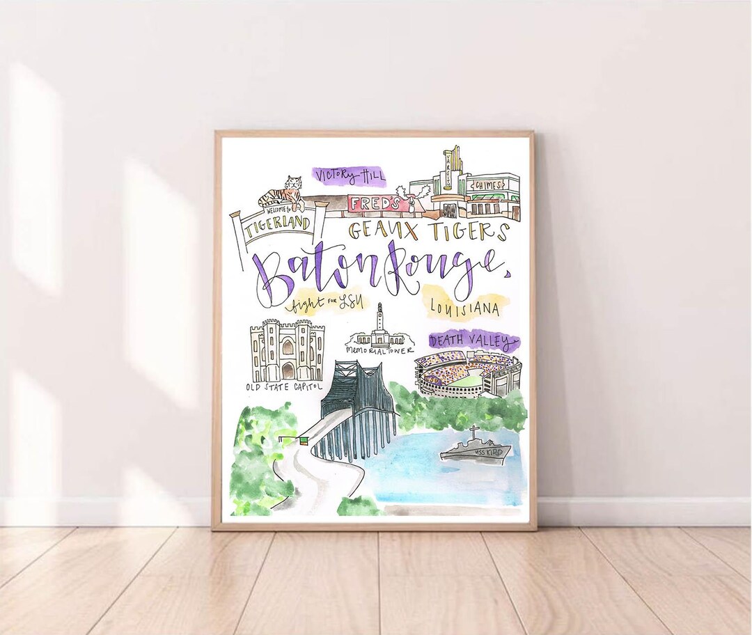 Digital Download Baton Rouge, LA Illustrated Watercolor Louisiana State ...