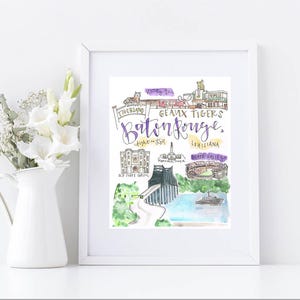 Digital Download Baton Rouge, LA Illustrated Watercolor Louisiana State ...